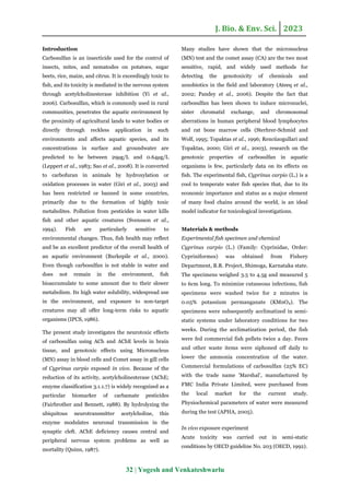 Neuro-genotoxicity assessment of sublethal exposure of carbosulfan to freshwater Fish, Cyprinus ...