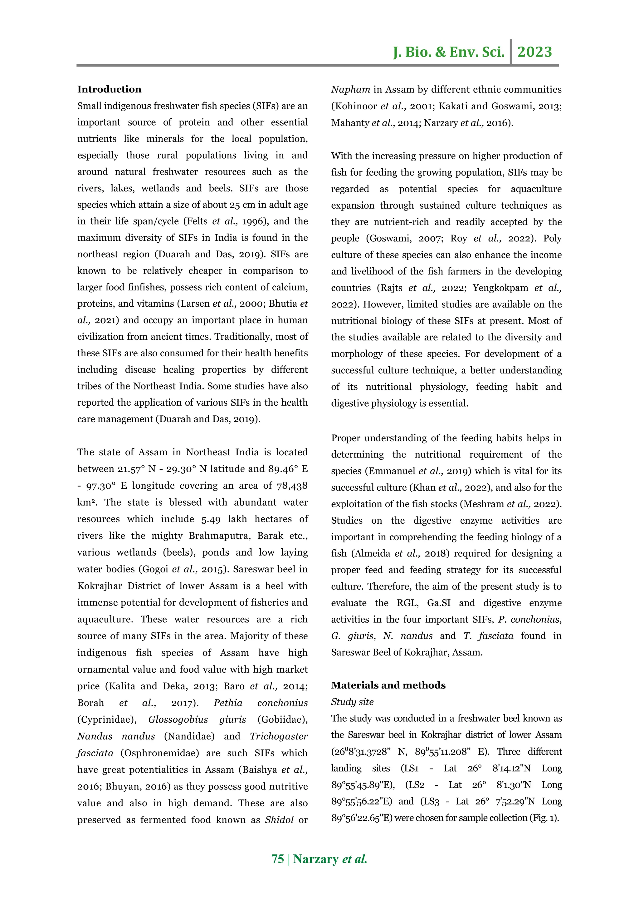 Digestive enzyme activities in four diverse small indigenous fish ...