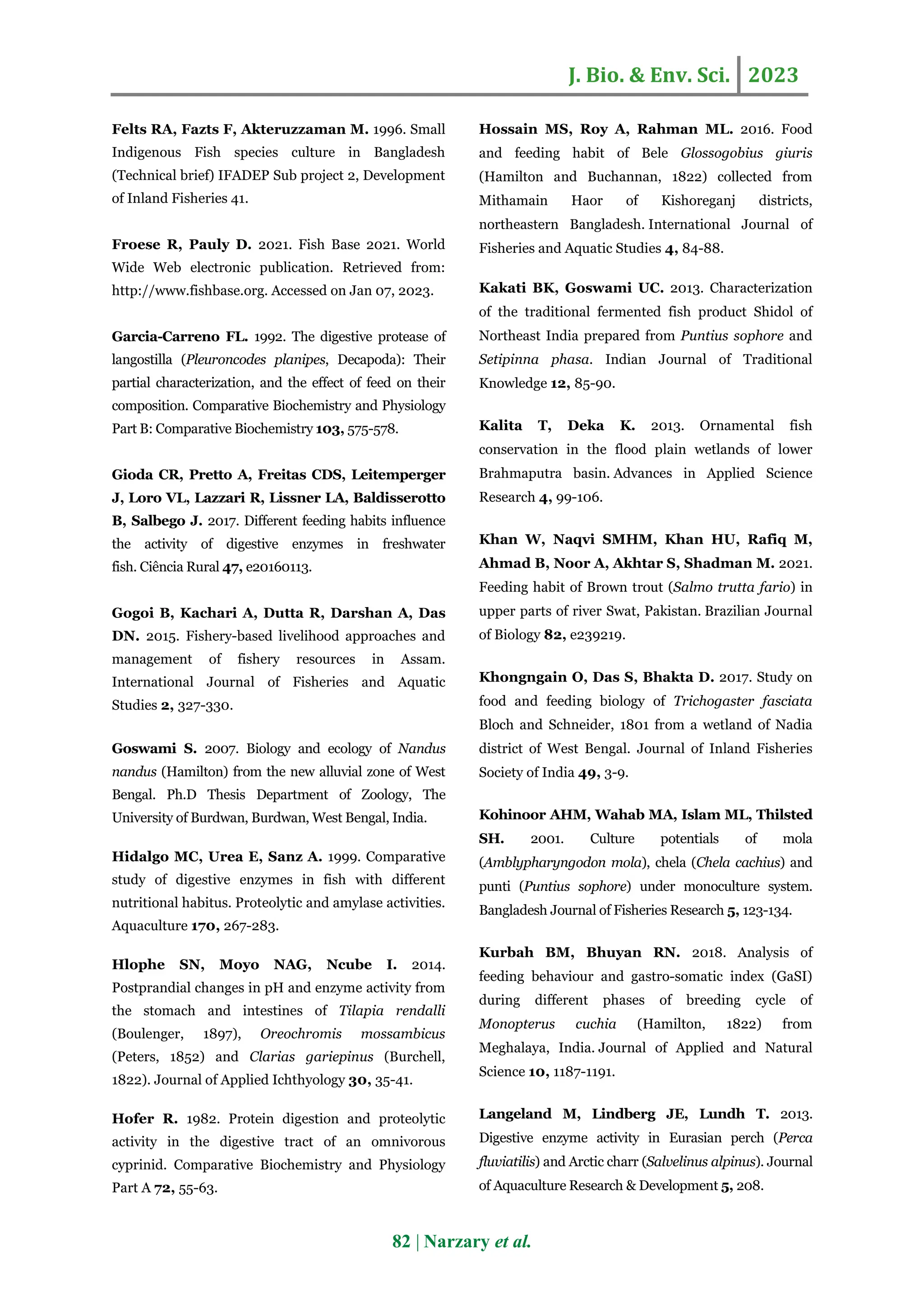 Digestive enzyme activities in four diverse small indigenous fish ...