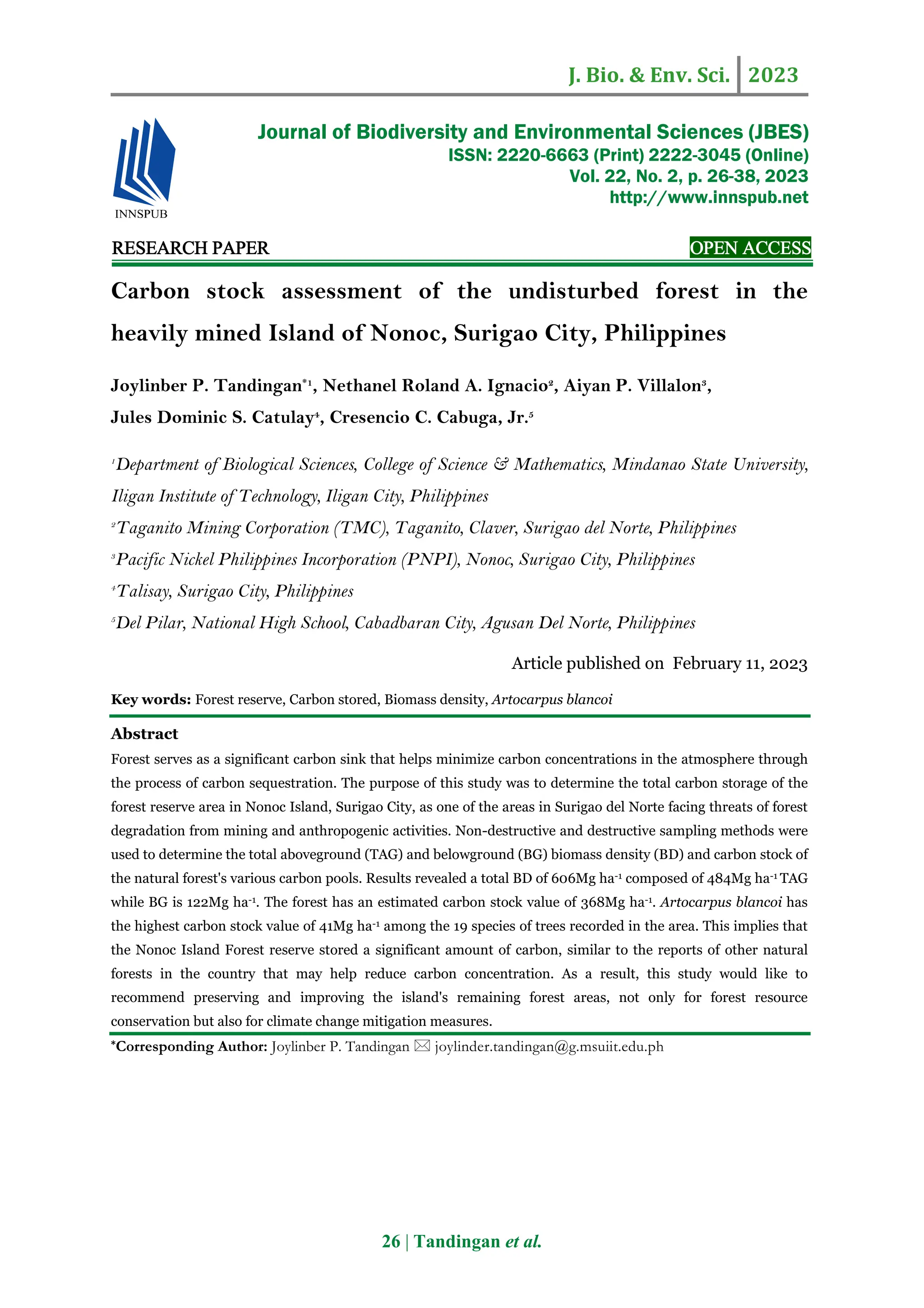 Carbon stock assessment of the undisturbed forest in the heavily mined ...