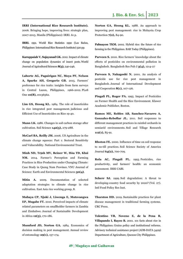 Perceptions and practices of rice farmers in the lowland areas of Diplahan, Zamboanga Sibugay ...