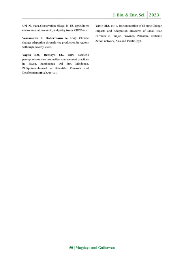 Perceptions and practices of rice farmers in the lowland areas of Diplahan, Zamboanga Sibugay ...