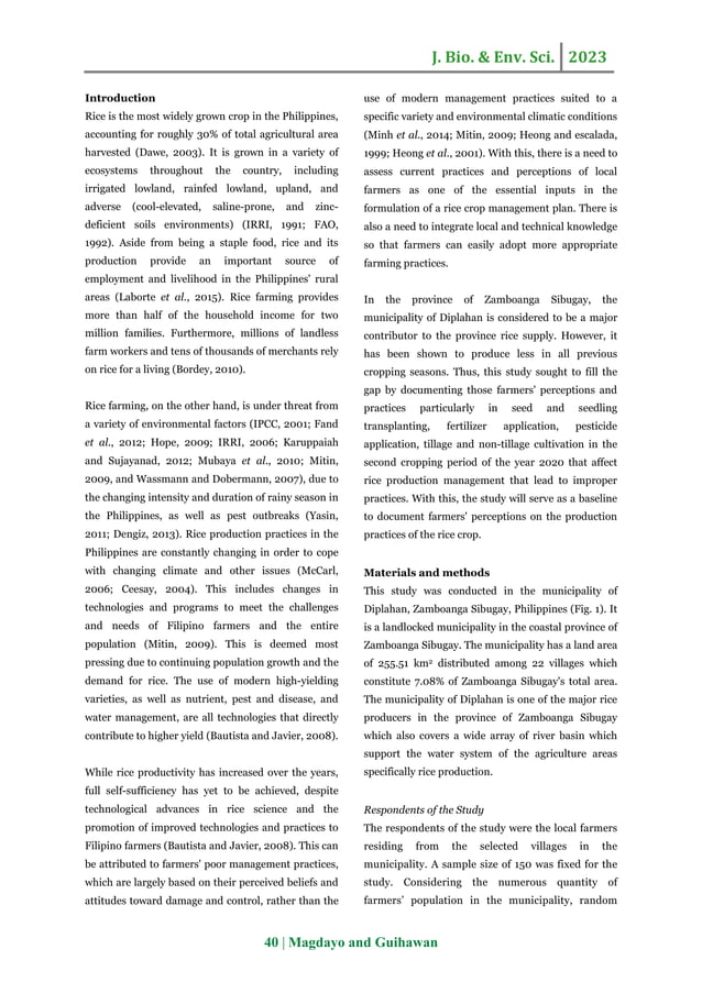 Perceptions and practices of rice farmers in the lowland areas of Diplahan, Zamboanga Sibugay ...