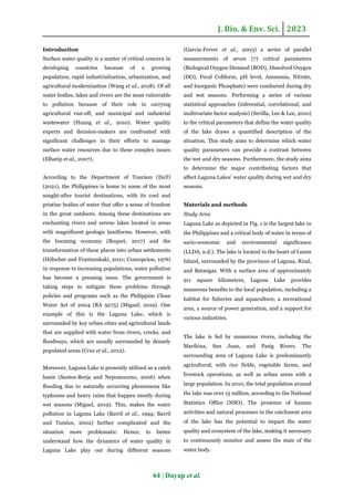 Assessment of seasonal variations in surface water quality of Laguna ...