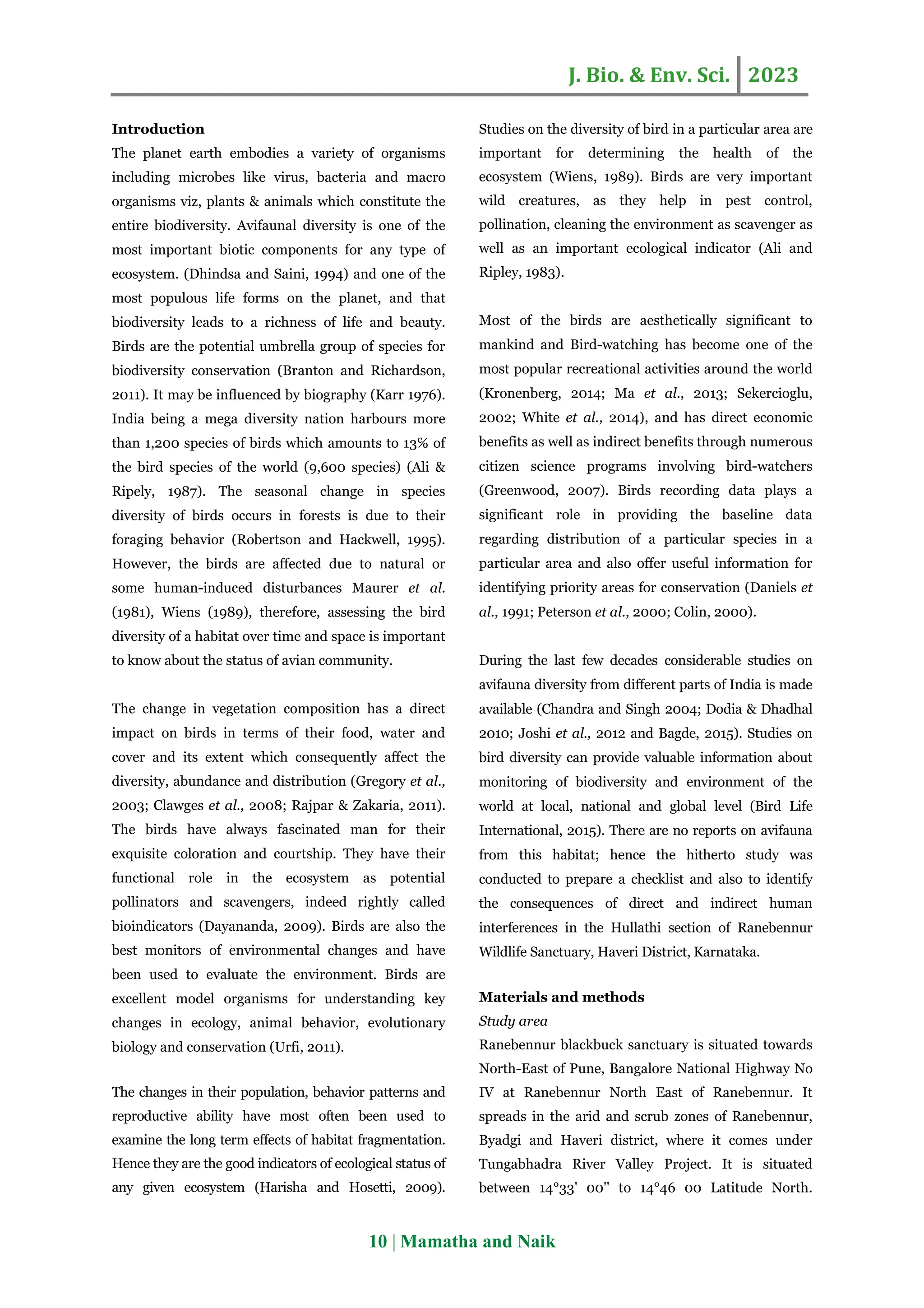 A preliminary checklist of avifauna in Hullathi Section of Ranebennur ...