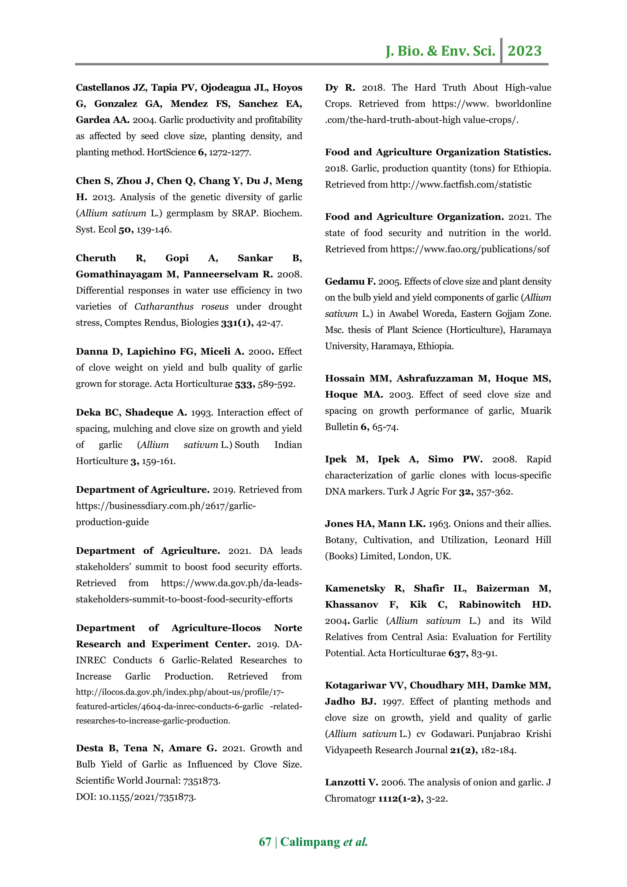 Classification of Clove sizes as planting material to the bulb yield of ...