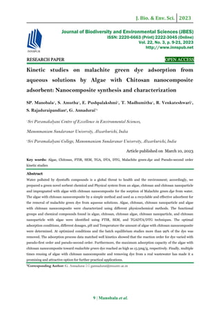 Kinetic studies on malachite green dye adsorption from aqueous ...
