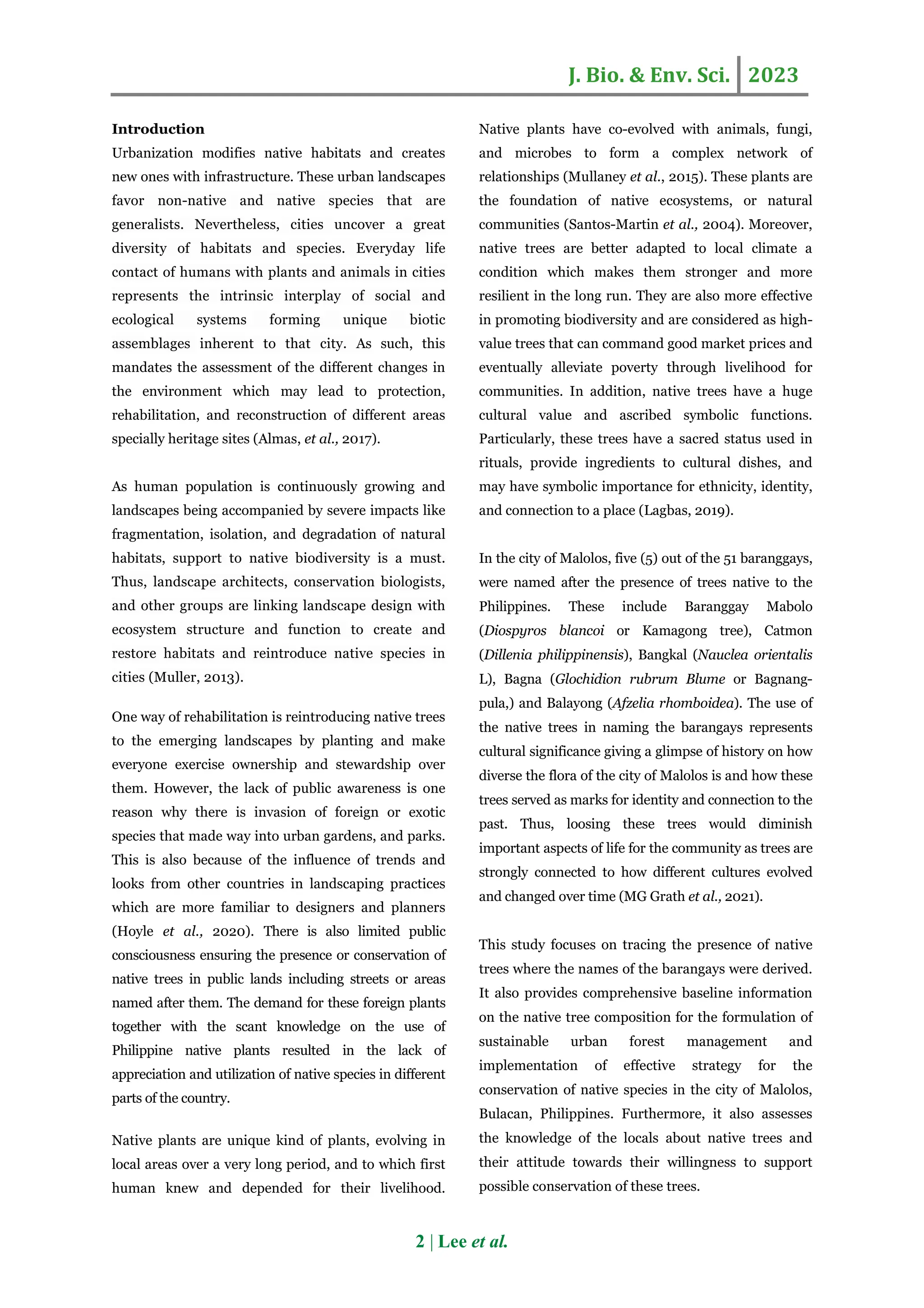 Where are they now: Native trees in the City of Malolos, Province of ...