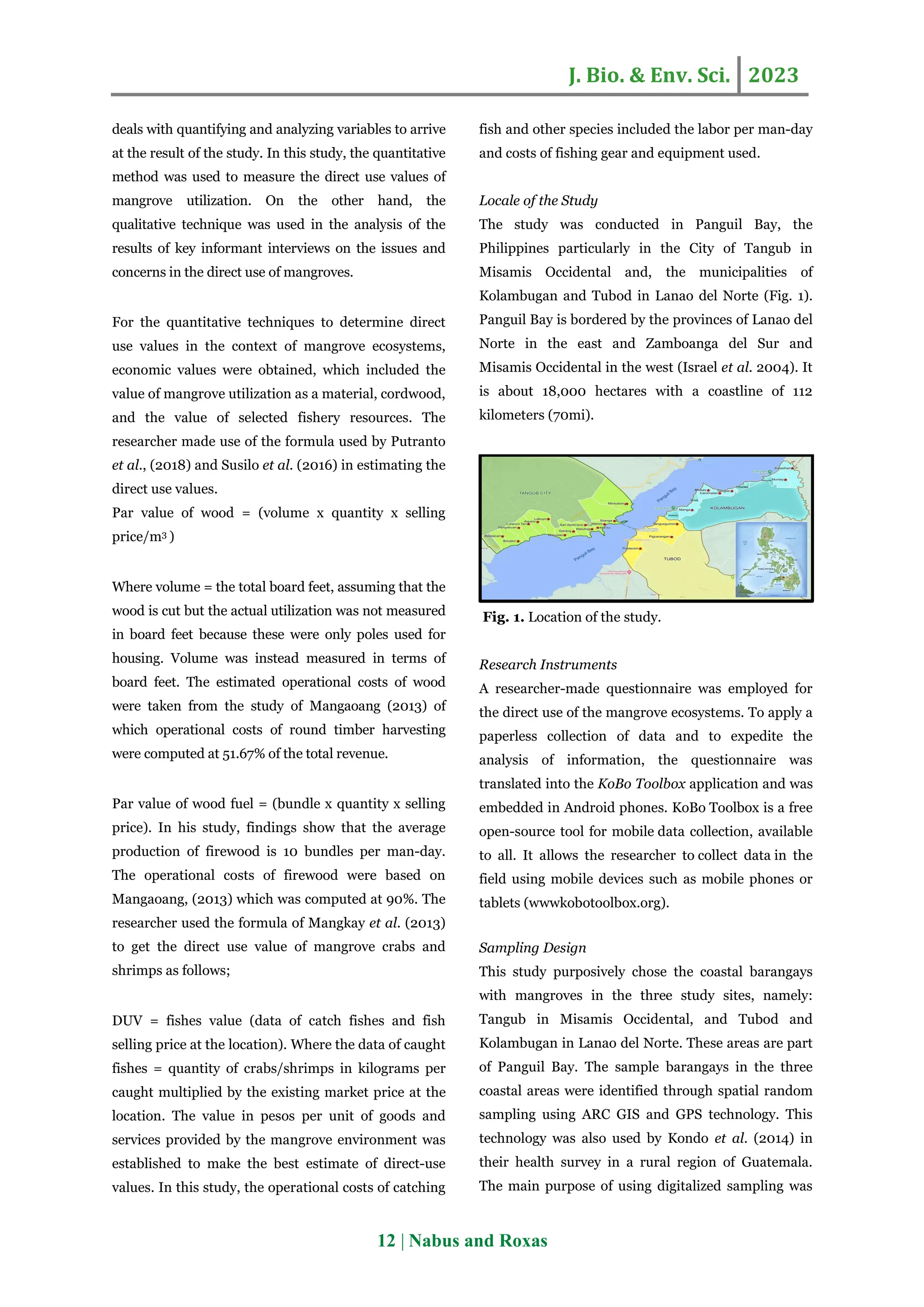 Estimating the direct use values of mangrove ecosystem: A case in ...