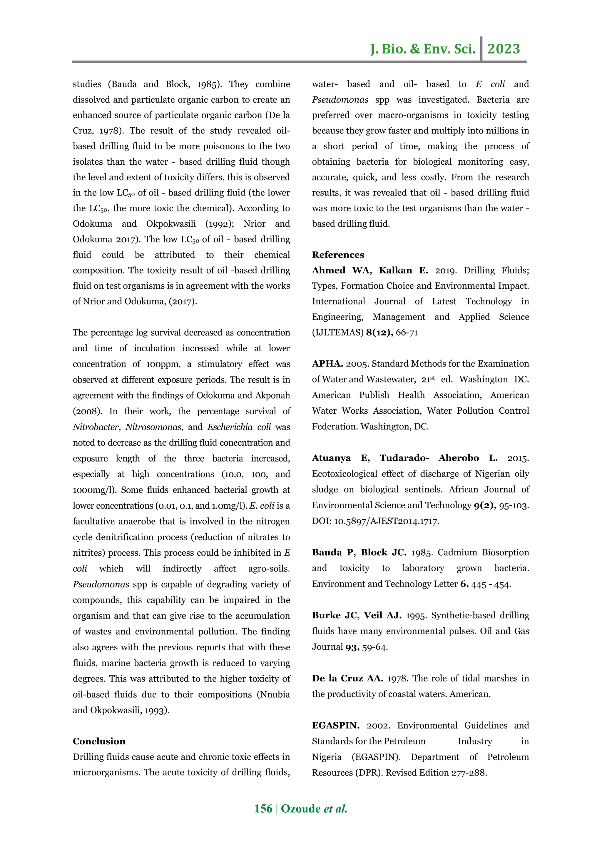 Assessment of drilling fluids toxicity on Escherichia coli and ...