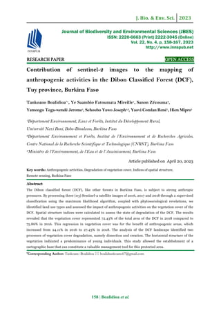 Contribution of sentinel-2 images to the mapping of anthropogenic activities in the Dibon ...