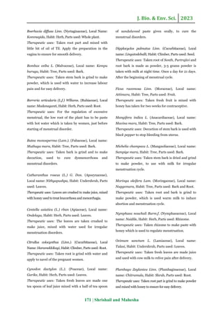 Documentation of traditional herbal remedies for gynecological disorder in Women of Chitradurga ...