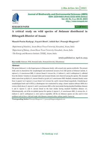 A critical study on wild species of Solanum distributed in Dibrugarh District of Assam | PDF