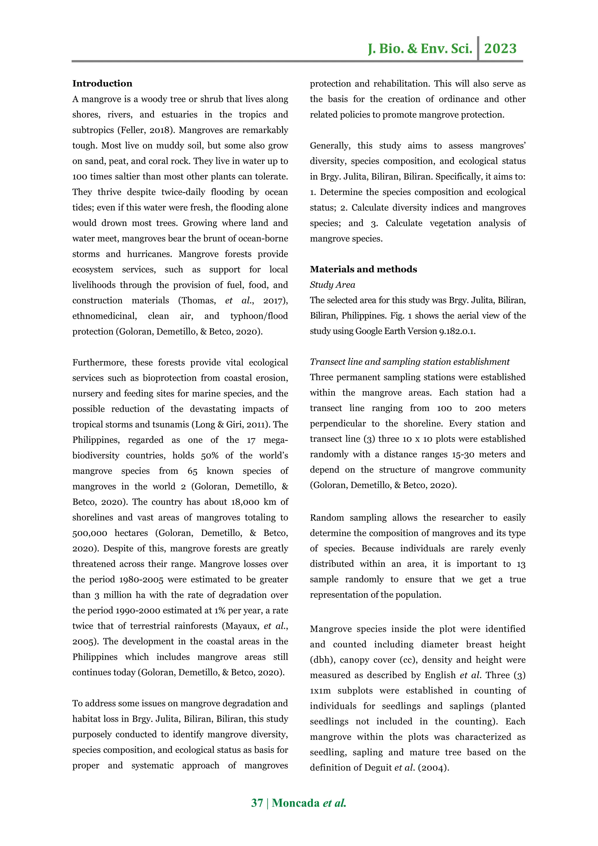 Mangrove assessment and diversity in Coastal area of Brgy. Julita ...