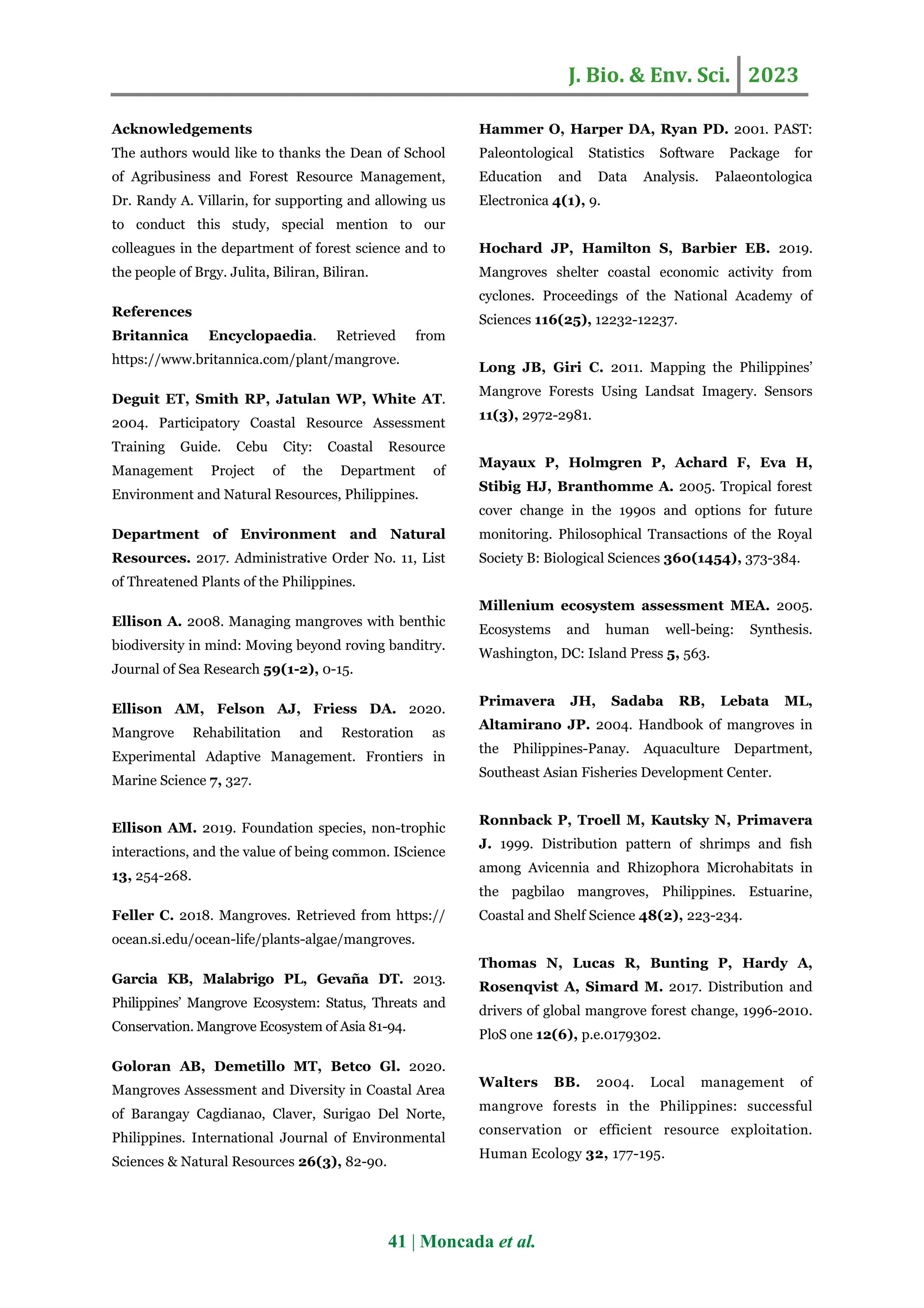 Mangrove assessment and diversity in Coastal area of Brgy. Julita ...