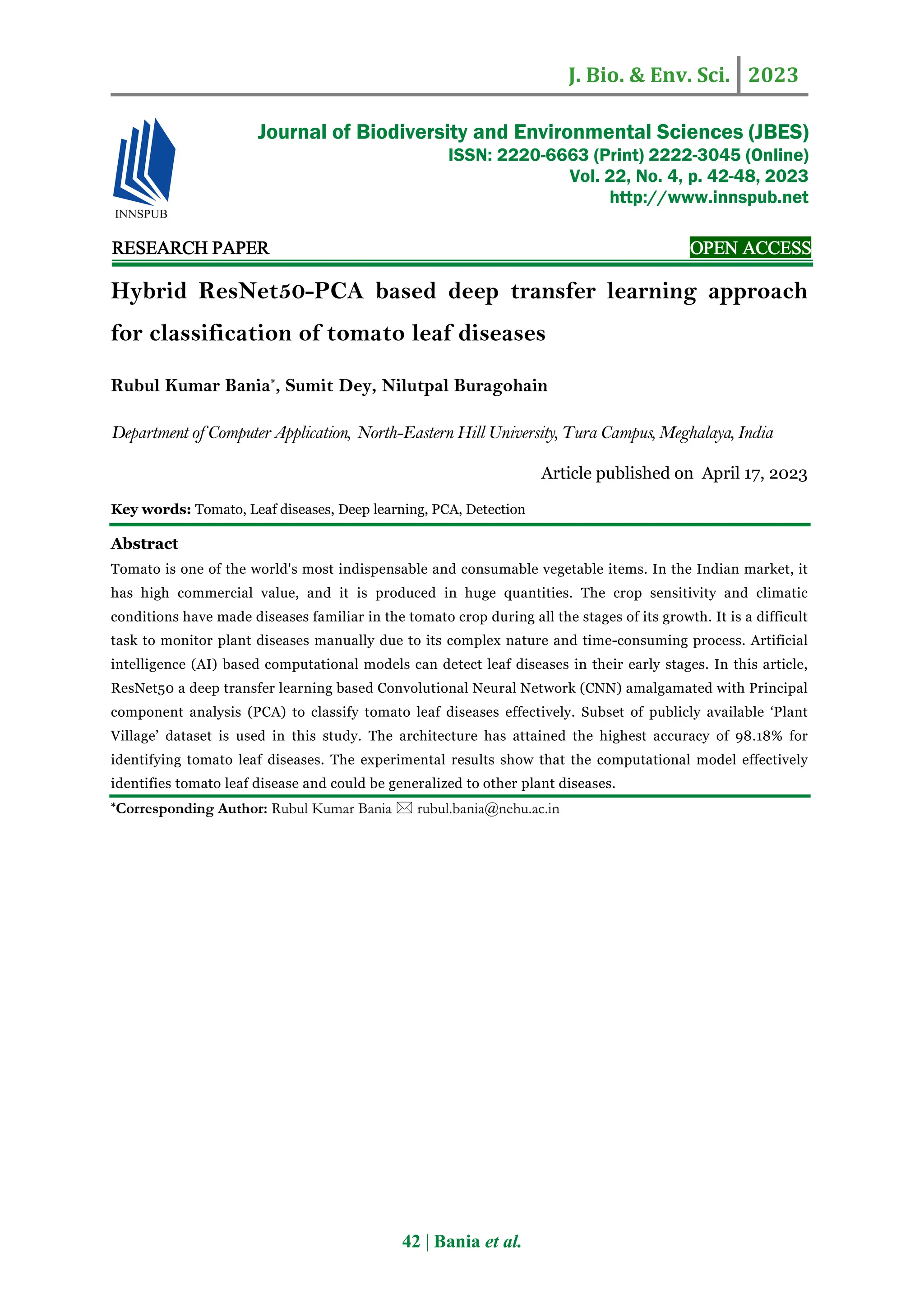 Hybrid ResNet50-PCA based deep transfer learning approach for ...