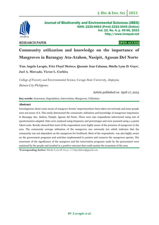 Community utilization and knowledge on the importance of Mangroves in ...