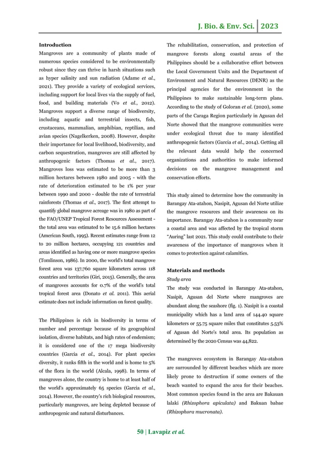 Community utilization and knowledge on the importance of Mangroves in Barangay Ata-Atahon ...