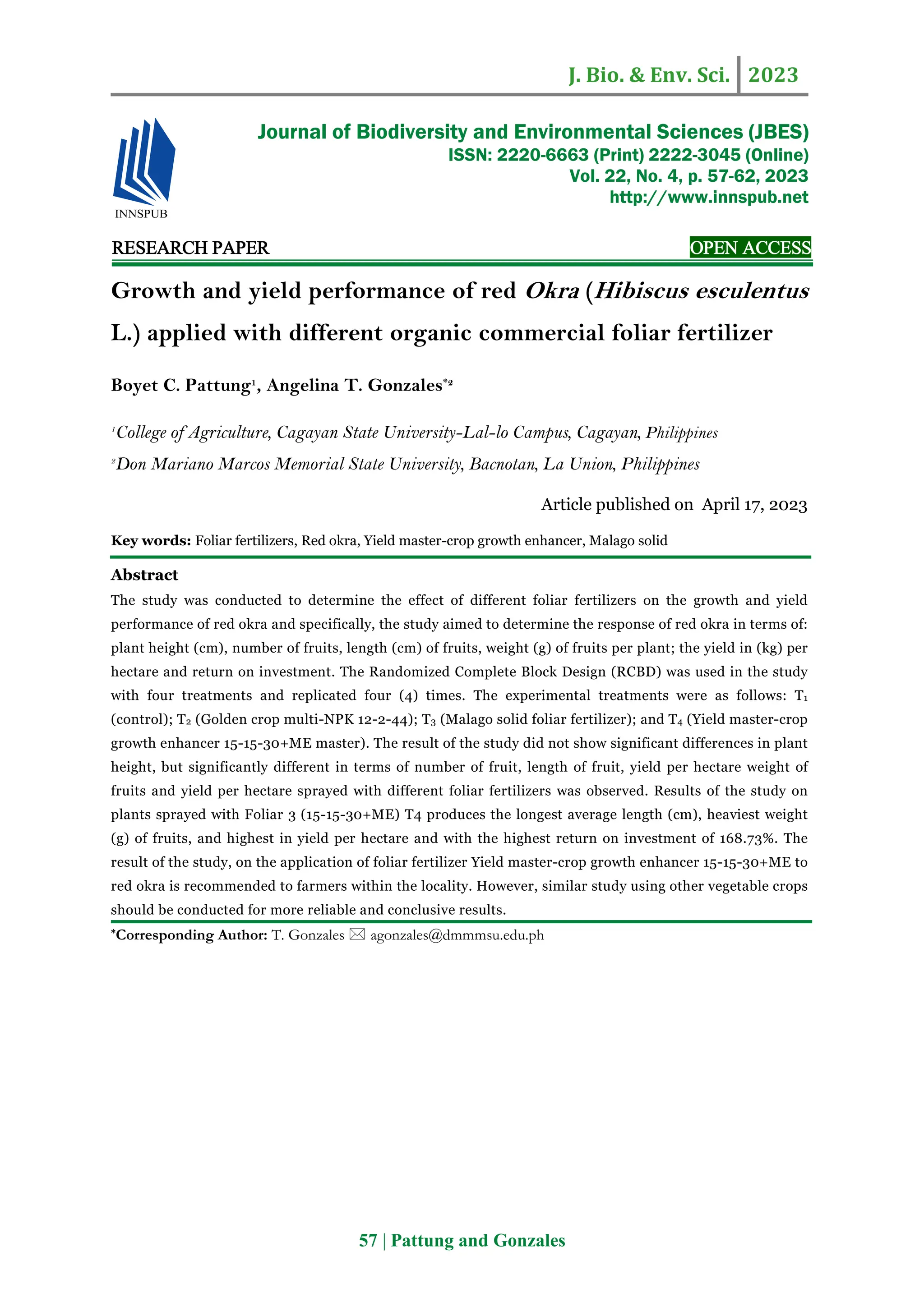 Growth and yield performance of red Okra (Hibiscus esculentus L ...