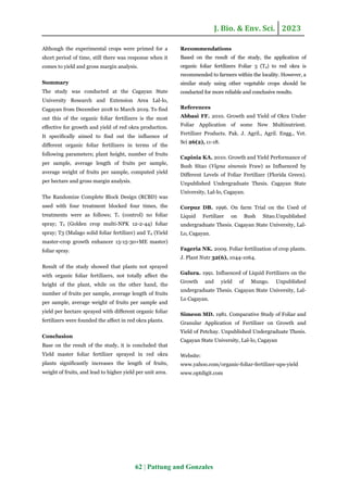 Growth and yield performance of red Okra (Hibiscus esculentus L.) applied with different organic ...