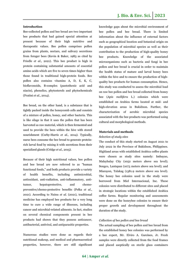 Microbial load on raw bee pollen and bee bread across mid- and high-elevation areas in Bukidnon ...