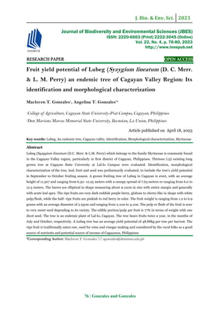 Fruit yield potential of Lubeg (Syzygium lineatum (D. C. Merr. & L. M ...