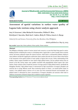 Assessment of spatial variations in surface water quality of Laguna ...