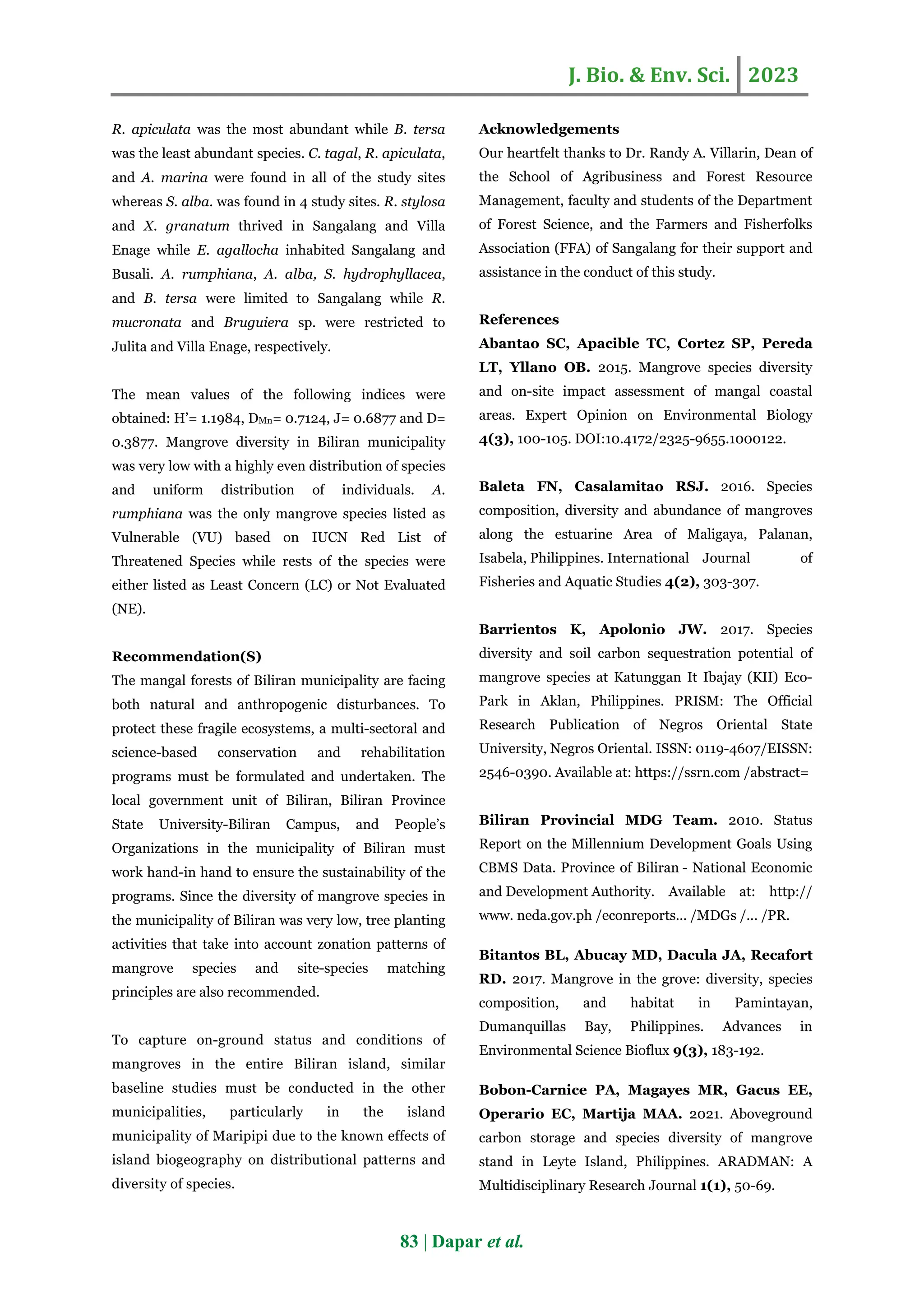 Diversity, distribution and conservation status of mangrove species in ...