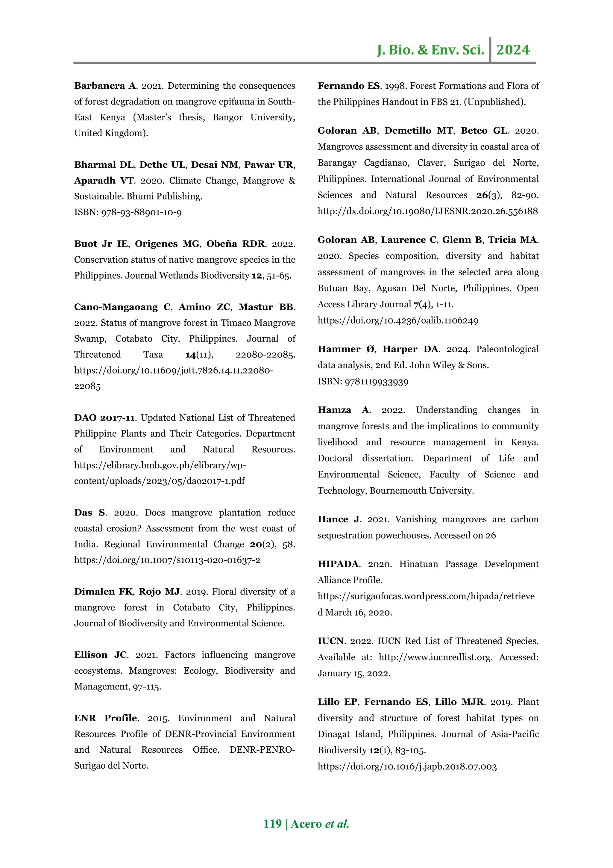 Plant community structure and diversity assessment of selected mangrove ...