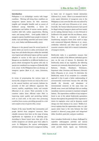 Plant community structure and diversity assessment of selected mangrove ...