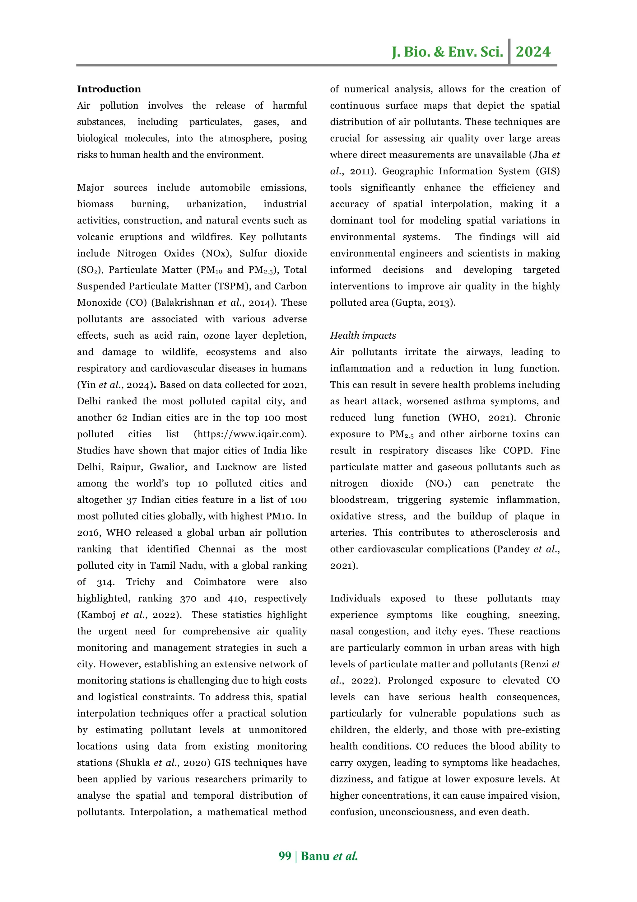 Spatial distribution map of air pollutants and its impact on human health for Tiruchirappalli ...