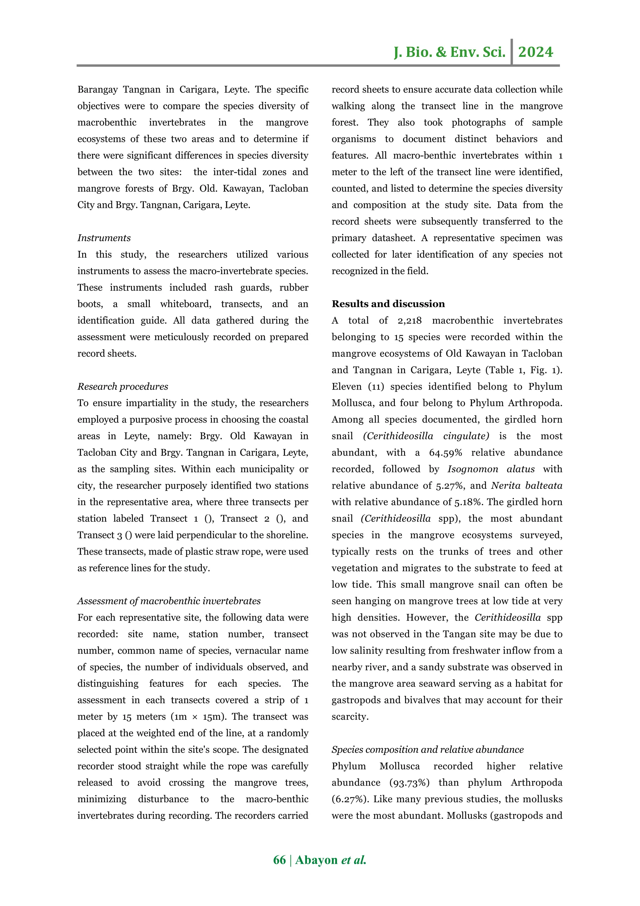 Diversity of macrobenthic invertebrates in the mangrove ecosystem of ...