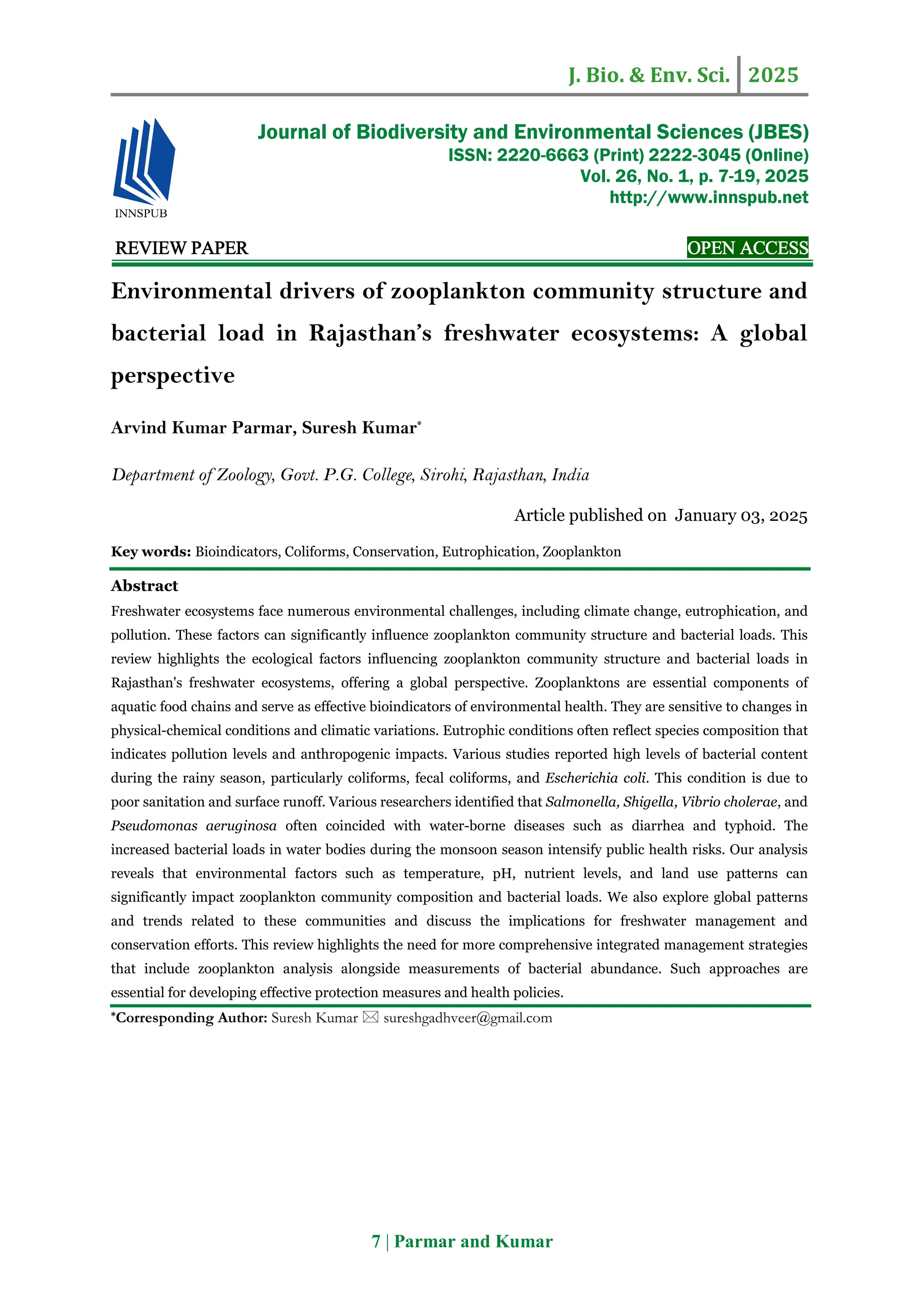 Environmental drivers of zooplankton community structure and bacterial ...