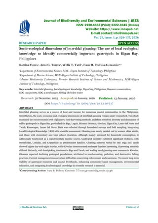 Socio-ecological dimensions of intertidal gleaning: The use of local ...