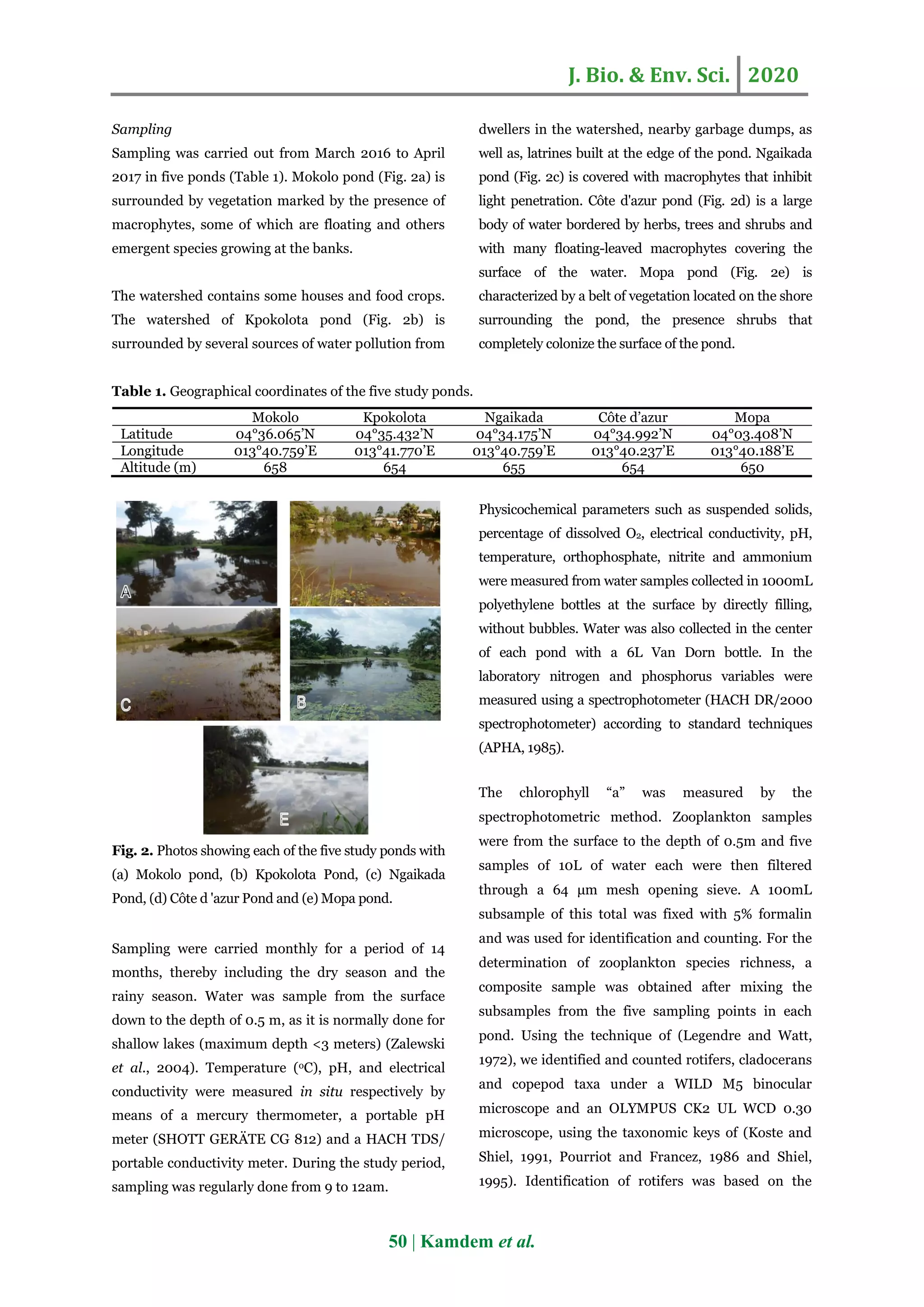 Environmental conditions and zooplankton community structure in five ...