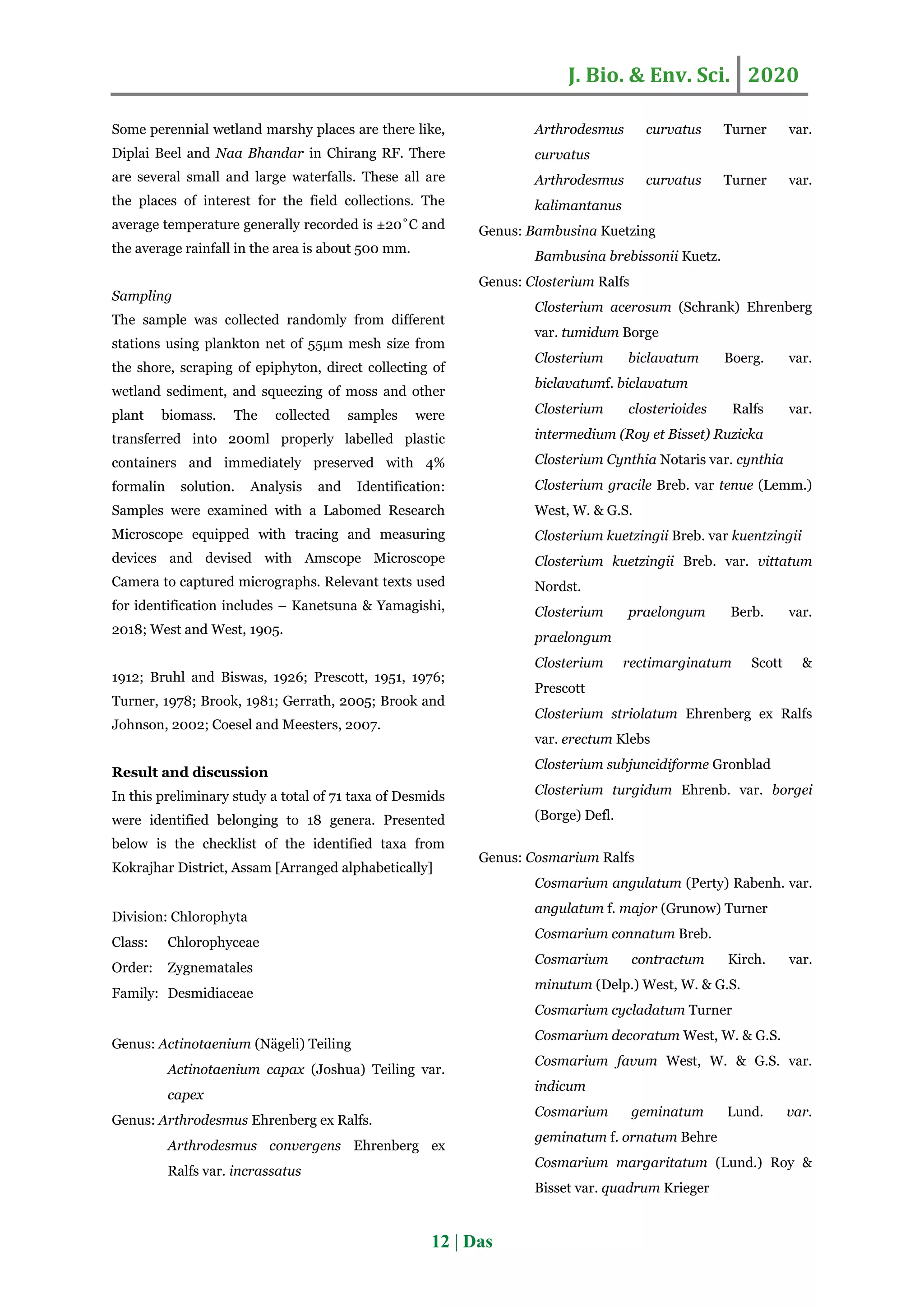 Preliminary checklist of desmids from Kokrajhar District, Assam, India ...