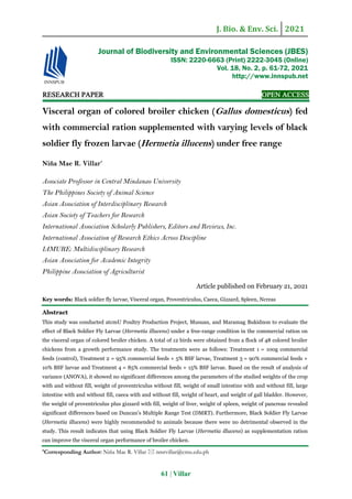Visceral organ of colored broiler chicken (Gallus domesticus) fed with ...