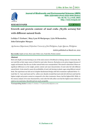 Growth and protein content of mud crabs (Scylla serrata) fed with ...