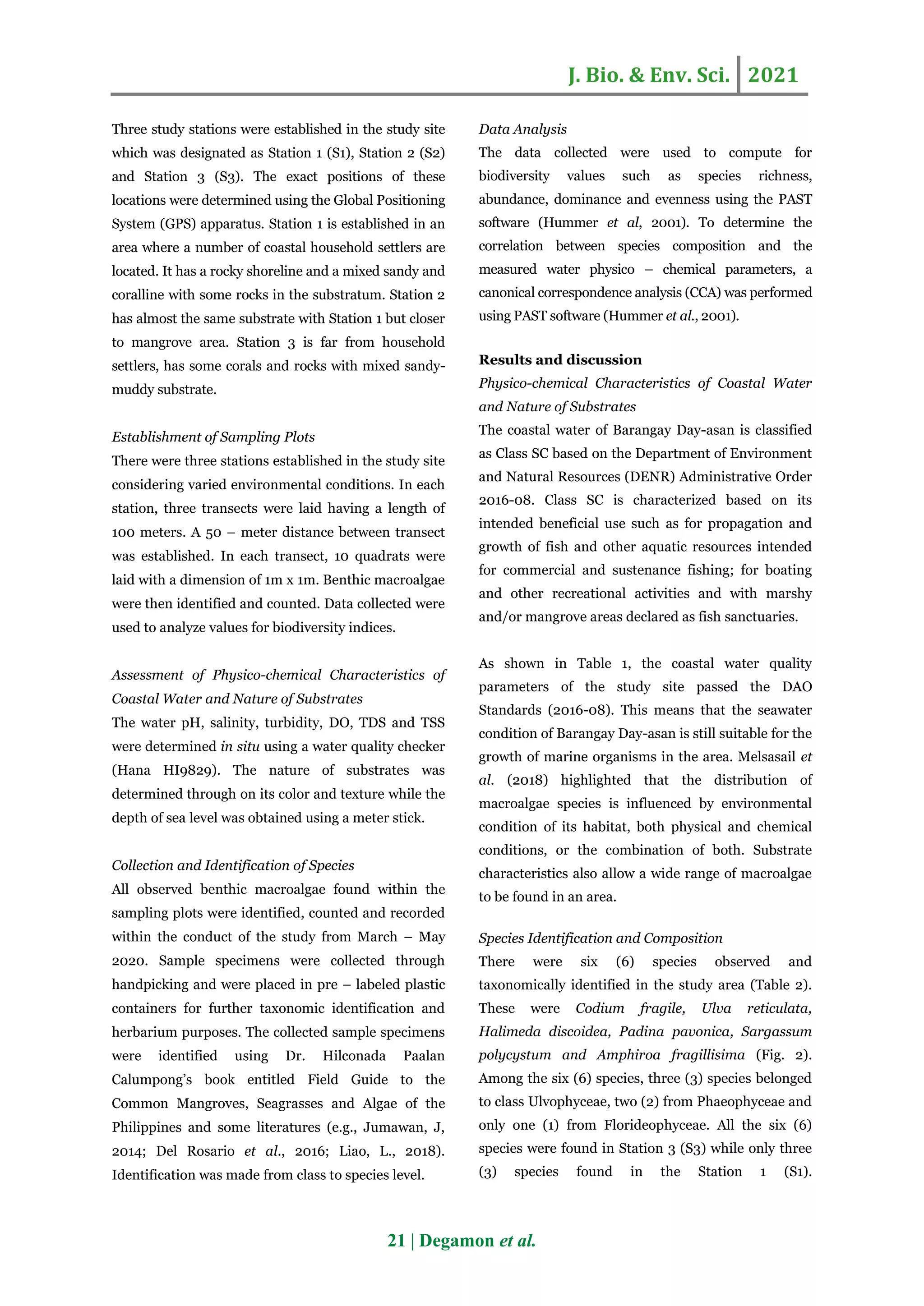 Species composition of benthic macroalgae in the coastal areas of ...