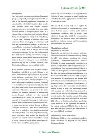 Thermodynamics and adsorption studies of rhodamine-b dye onto organoclay | PDF