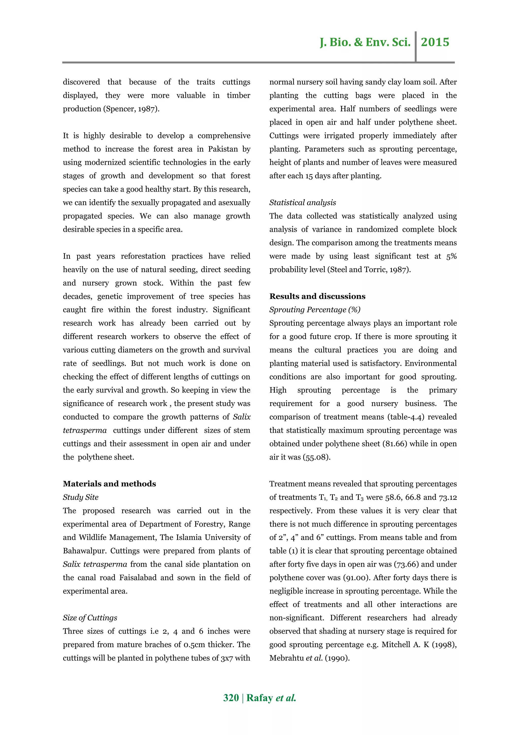 Germination percentage and growing behavior of Salix tetrasperma ...