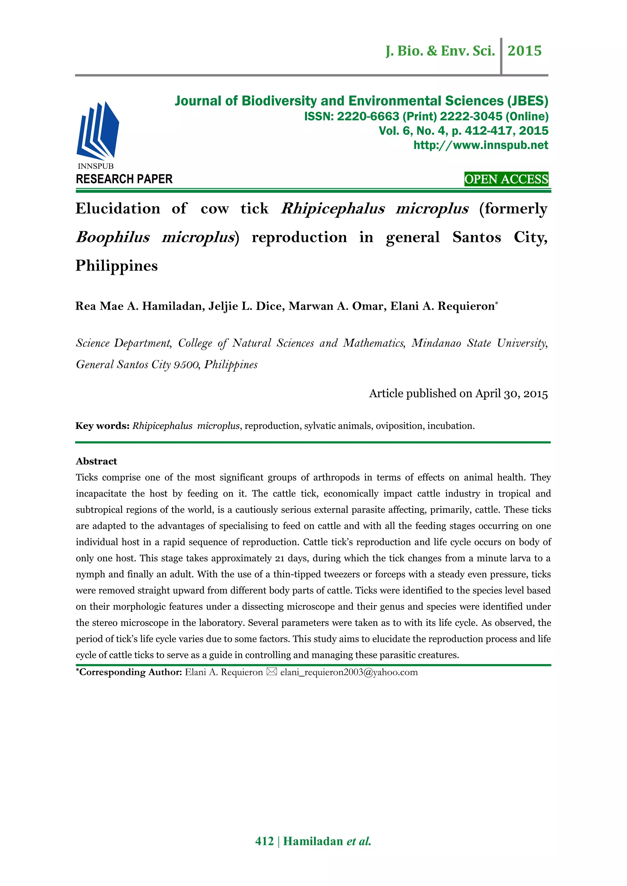 Elucidation of cow tick Rhipicephalus microplus (formerly Boophilus ...
