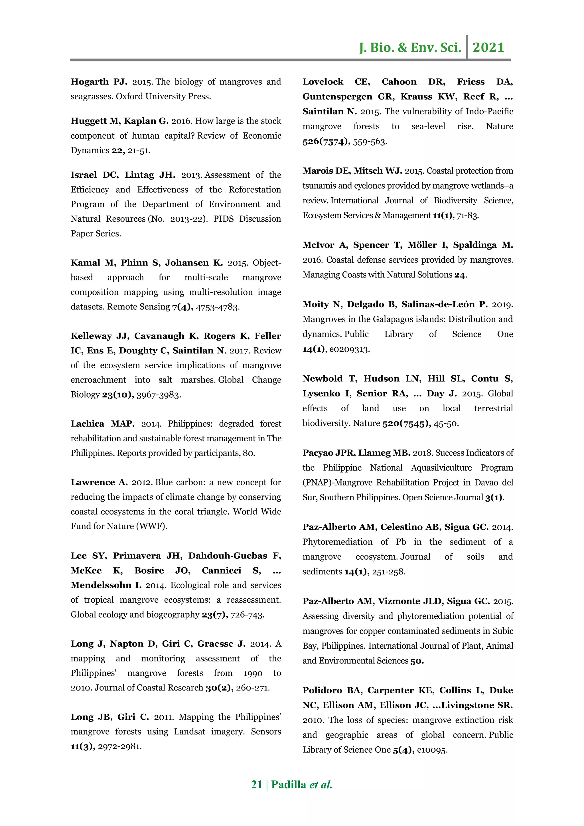 Diversity and species composition of mangroves species in Pilar ...