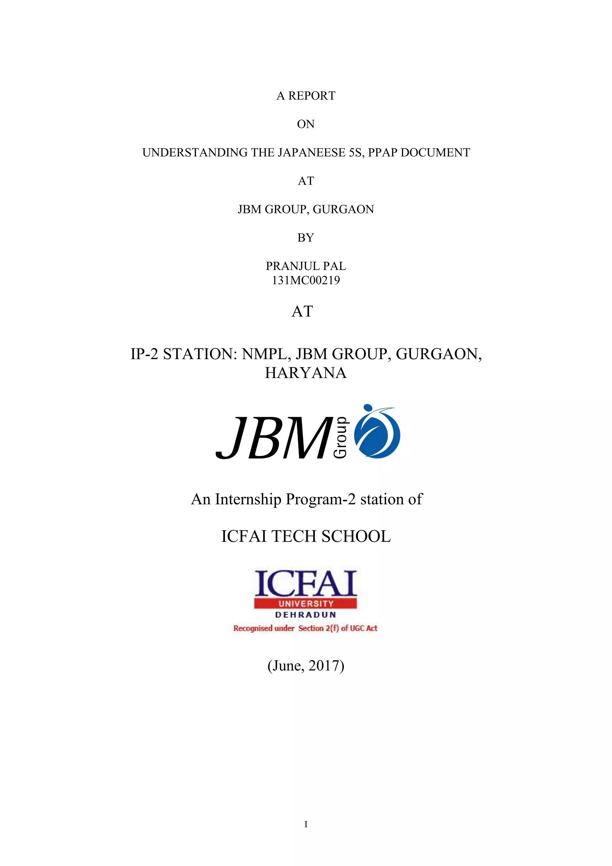 JBM-NMPL TRAINING REPORT,GURGAON | PDF