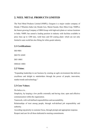 JBM-NMPL TRAINING REPORT,GURGAON | PDF