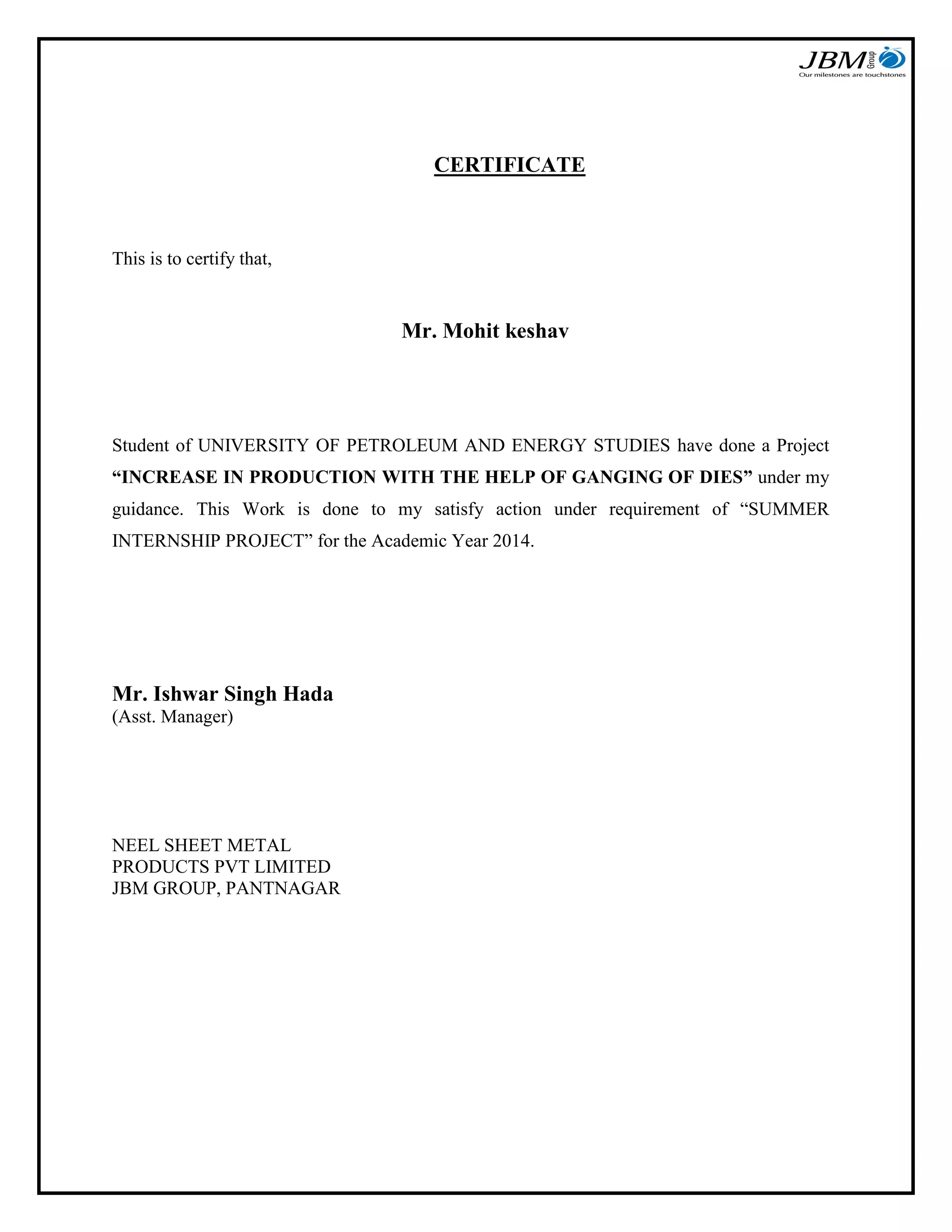 Summer training report on JBM | PDF