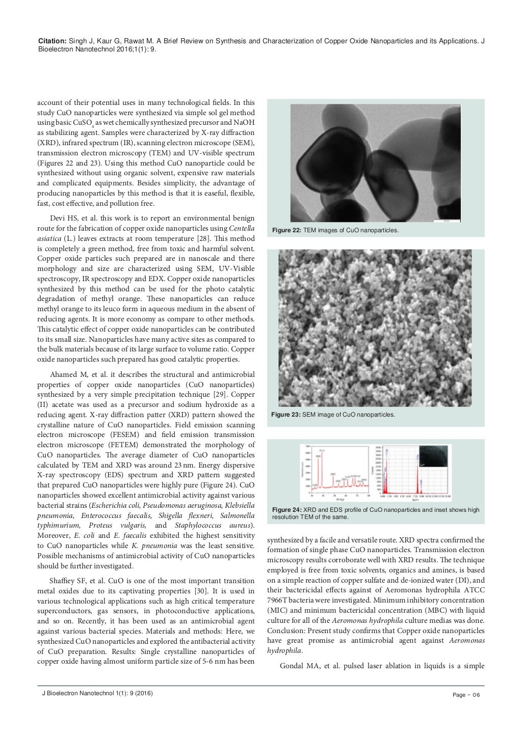 Synthesis and Characterization of Copper Oxide Nanoparticles and its