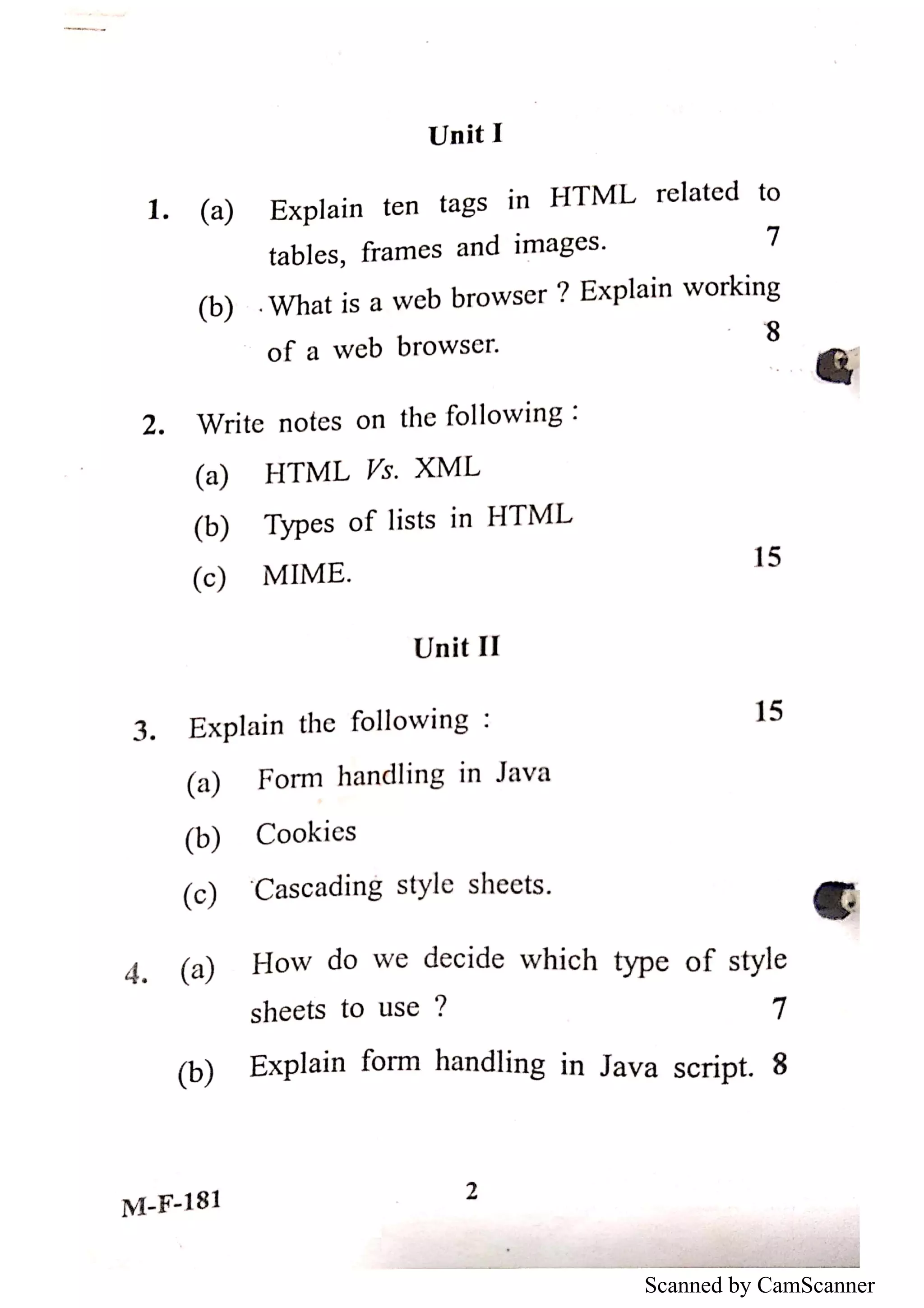 WT(WEB TECHNOLOGY) previous year question papers | PDF