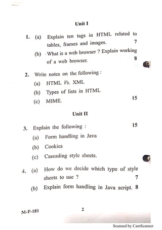 WT(WEB TECHNOLOGY) previous year question papers | PDF