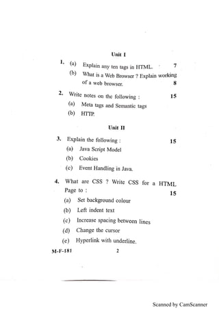 WT(WEB TECHNOLOGY) previous year question papers | PDF